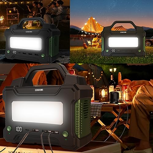 CONROWR 150Wh Portable Power Station Camping Solar Generator Laptop Charger with 150W 110V Peak AC Outlet, USB Ports LED Flashlights, DC Ports for CPAP Home Camping Emergency