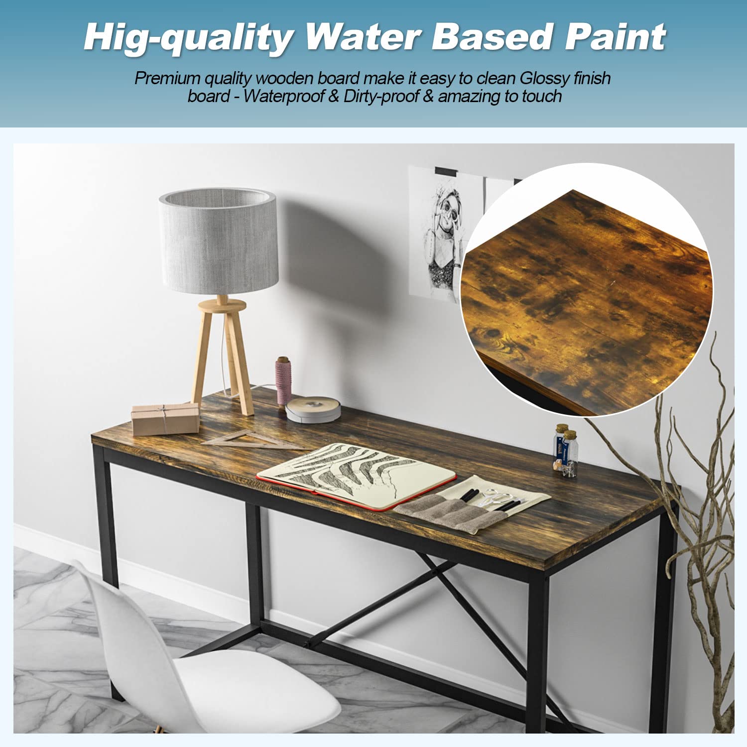 PayLessHere 55 Inch Computer Desk Game Desk Industrial Style Easy Assembly Home Office Writing Table Writing Study Table for Home Office, Vintage Brown