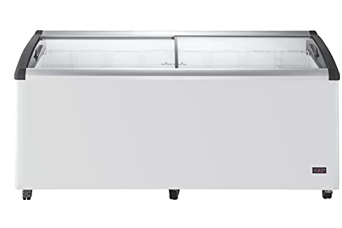 DUURA DDFC21 Commercial Mobile Ice Cream Display Chest Freezer Sub Zero Temp Curved Glass Top Frost Free Lid with 8 Wire Baskets, 71.7 Inch Wide 21.2 Cubic Feet, White, 21 cu.ft