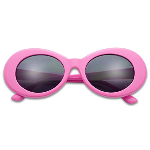 Colorful Oval Kurt Cobain Inspired Mod Round Pop Fashion Sunglasses (Pink, Black)
