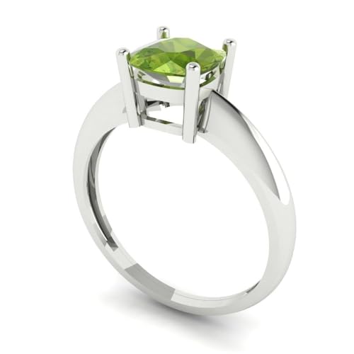 Clara Pucci 1.50 ct Cushion Cut Solitaire Genuine Natural Green Peridot Engagement Bridal Promise Anniversary Ring 14k White Gold
