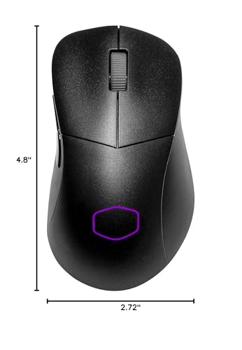 Cooler Master MM731 Wireless Gaming Mouse Black, Adjustable 19,000 DPI, Palm|Claw Grip, 2.4GHz|Bluetooth, PixArt Optical Sensor, Ultraweave Cable, PTFE Feet, RGB Lighting (MM-731-KKOH1)