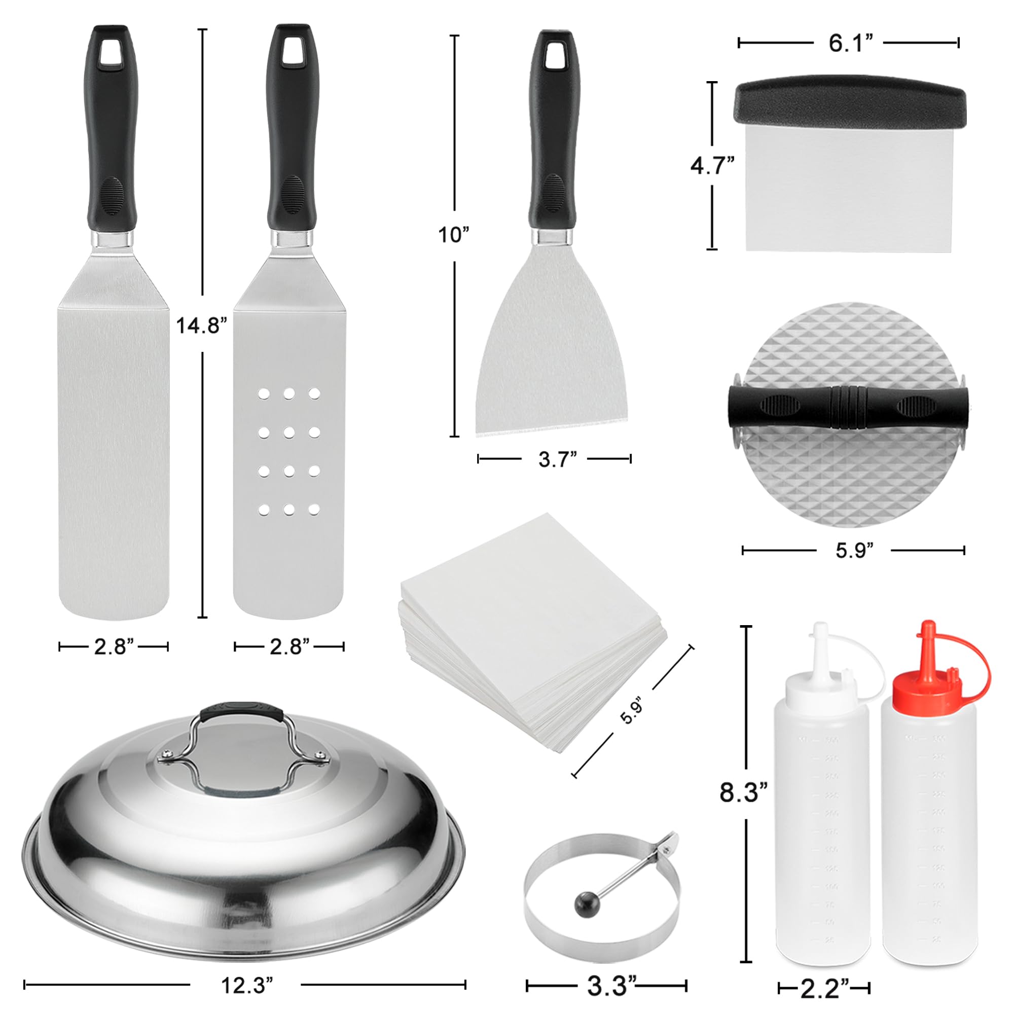 DY DECENT FAMILY Griddle Accessories Kit, 11PCS Flat Top Grill Accessories Set for Blackstone, Griddle Accessories Set with Basting Cover, Spatula, Scraper, Burger Press, Patty Paper