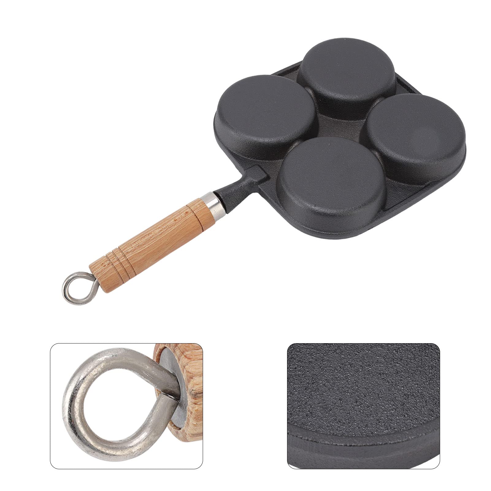 Dussdote Egg Pan, Egg Pan for Egg 4 Cup Egg Frying Pan with Wooden Handle for Breakfast Pancakes Omelettes