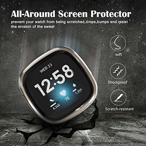 KPYJA 6-Pack Screen Protector Soft TPU Plated Case All-Around Protective Screen Full Cover Bumper Compatible for Fitbit Sense/Versa 3 Smart Watch