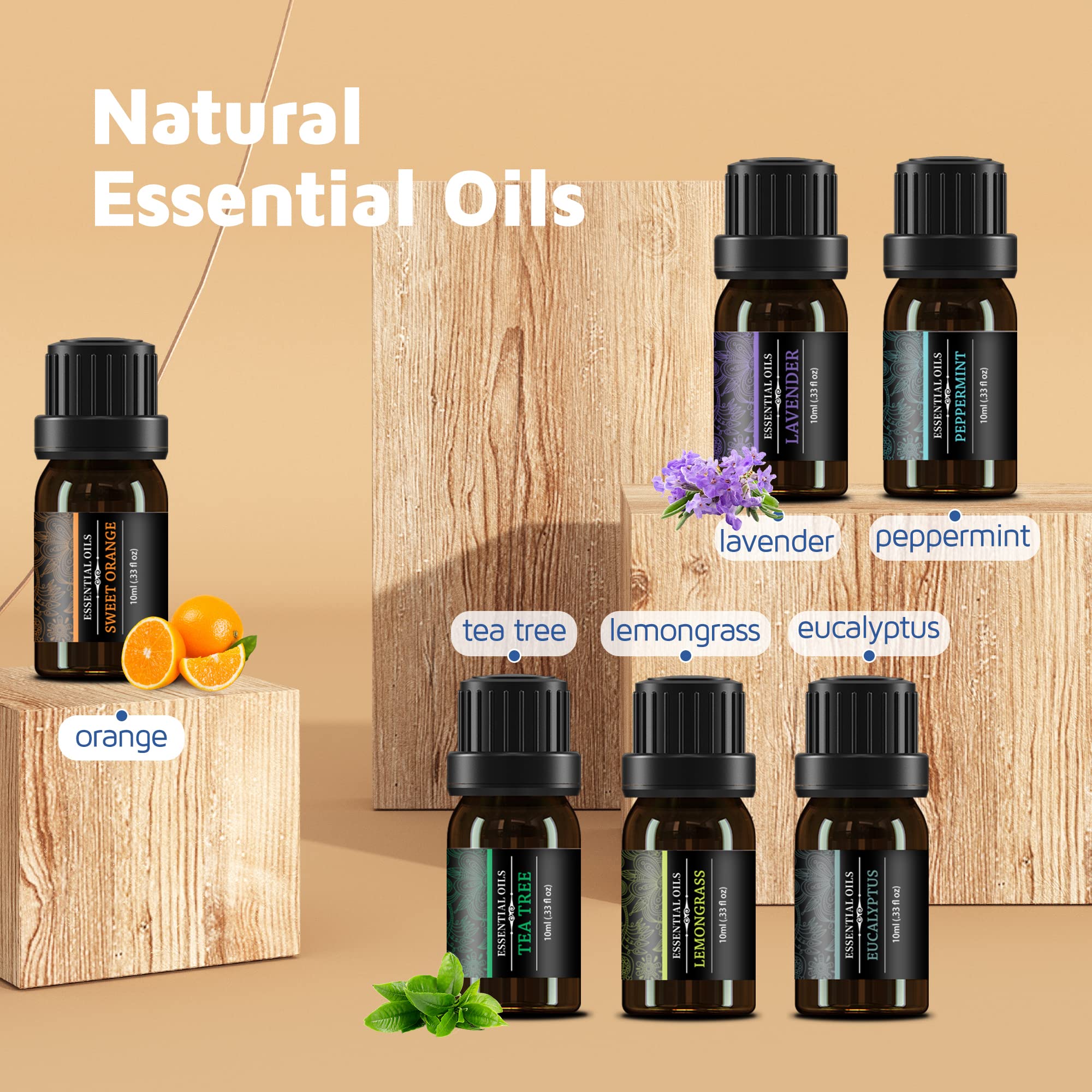 COSYAIREY Essential Oil Diffusers For Essential Oils Large Room, 500Ml Oil Diffuser Essential Oils Set, 23dB Aromatherapy Diffuser, 6 Essential Oils For Diffusers For Home, 14 Colorful Light & 4 Timer