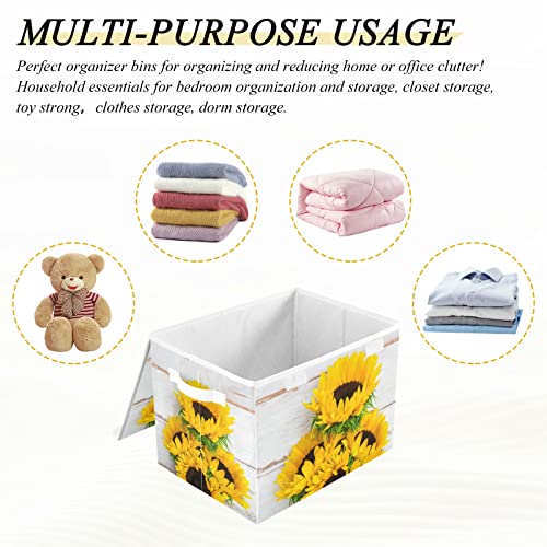 innewgogo Sunflowers Storage Bins with Lids for Organizing Foldable Storage Box With Lid with Handles Oxford Cloth Storage Cube Box for Books