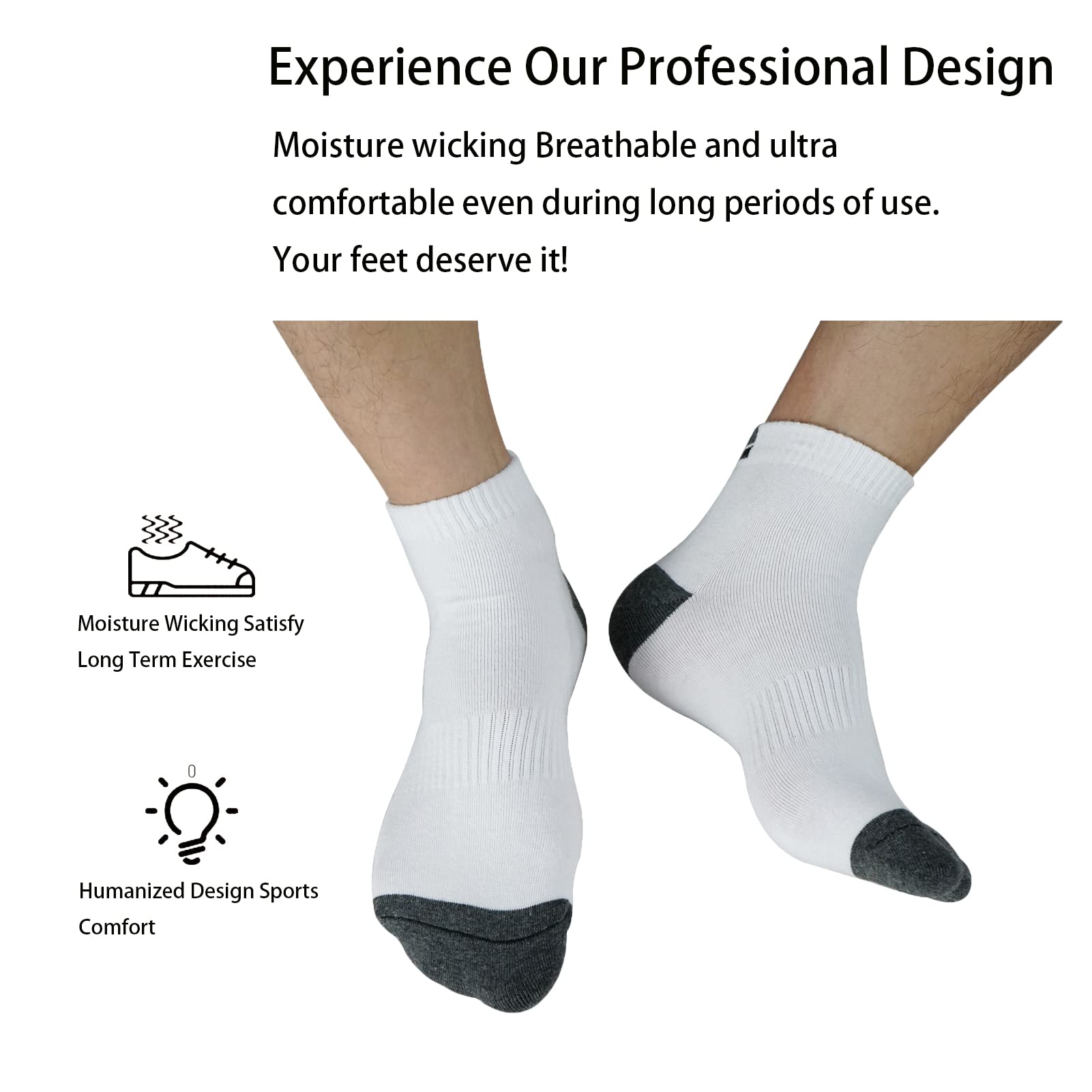 DASZGCB Summer Half Lightweight Athletic Socks,Quarter Running Sports Ankle Cotton Socks,White 6 pairs
