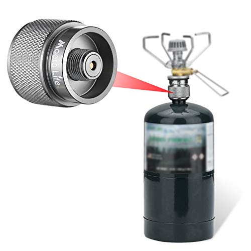 MaotaLife Camping Stove Adapter β 1Lb Propane Small Tank Input and EN417 Lindal Valve Output Propane Canister Converter β Premium Quality Durable Construction β Detachable Stand Included