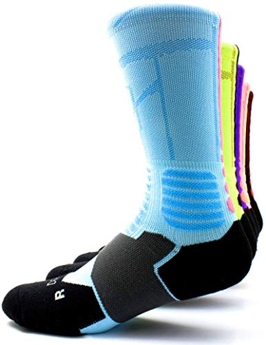 mitvr Basketball Socks, Cushioned Athletic Sports Socks, 5 Pack Compression Crew Socks for Boy Girl Men Women,A3,Medium