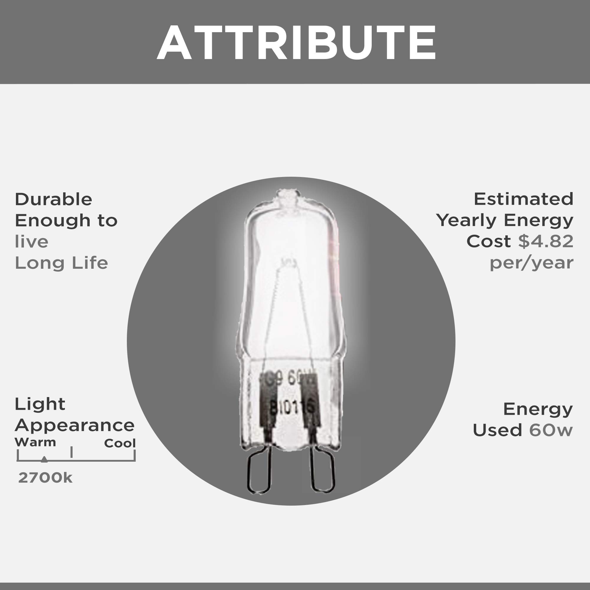 Brite Innovations G9 Halogen Bulb, 60 Watt β 6 Pack β Energy Saving - Dimmable - Soft White 2700K - 120V - Q40, CL, T4 JD Type, Clear Light Bulb