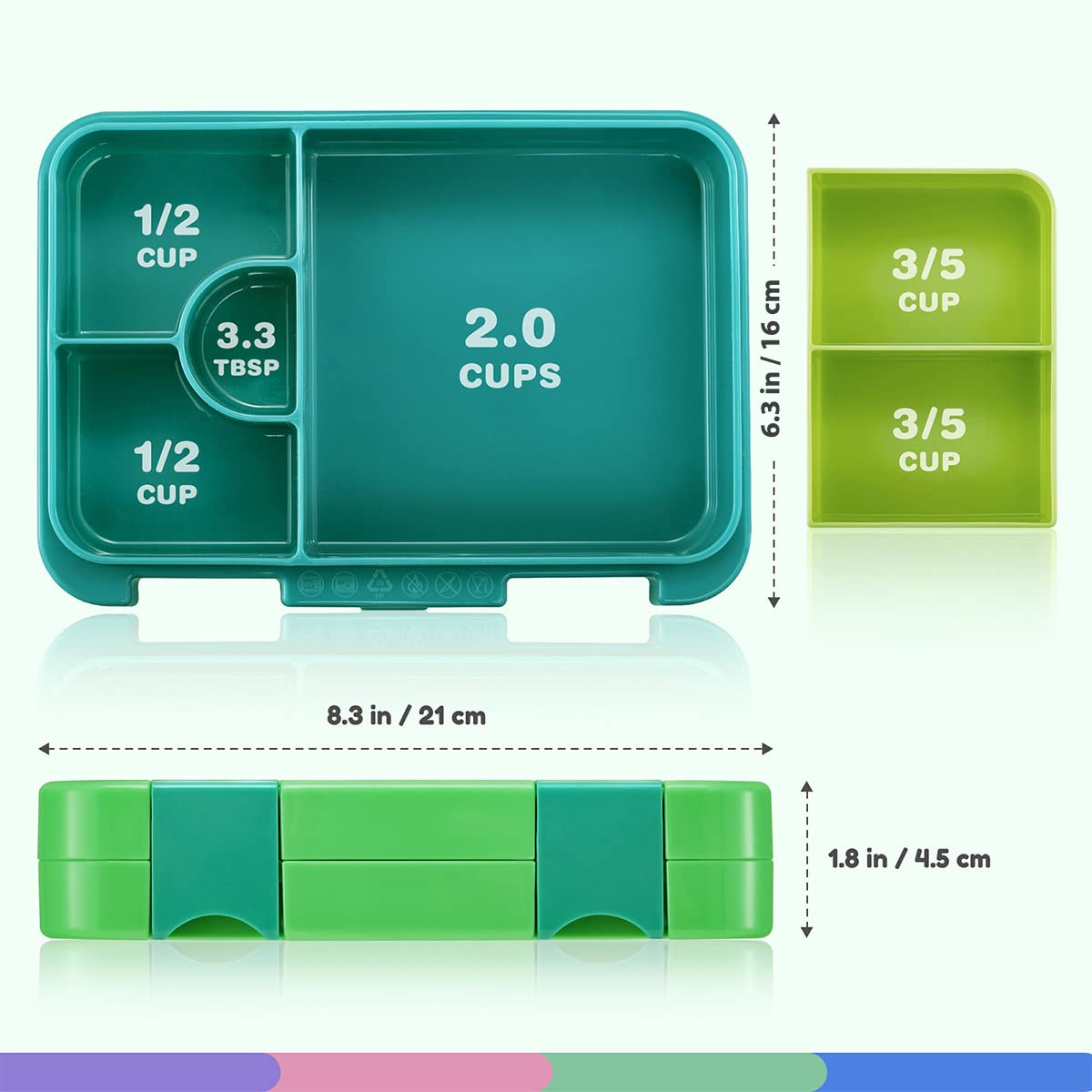 Caperci Versatile Kids Bento Lunch Box - Leakproof 6-Compartment Childrenās Lunch Container with Removable Compartment - Ideal Portions for Ages 3 to 7, BPA-Free Materials (Green)