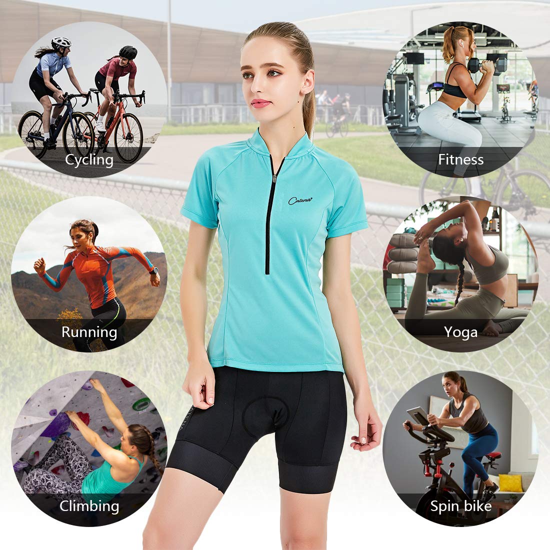 CATENA Women's Cycling Jersey Short Sleeve Shirt Running Top Moisture Wicking Workout Sports T-Shirt Blue