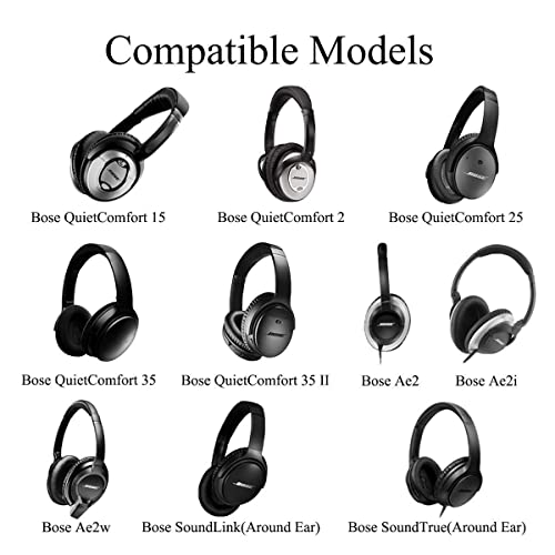 Krone Kalpasmos Premium Bose QC35 Headphones Ear Pads, Fits QuietComfort 35 ii / QC25 / QC2 / QC15 / Ae2 / Ae2i / Ae2w / SoundTrue & SoundLink(Over-Ear), Memory Foam Cushion β Black + Grey Fabric