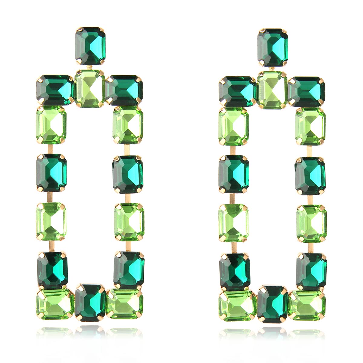 Crystal Rectangle Geometric Dangle Earrings, Glass Rhinestone Statement Drop Earrings for Women KELMALL COLLECTION