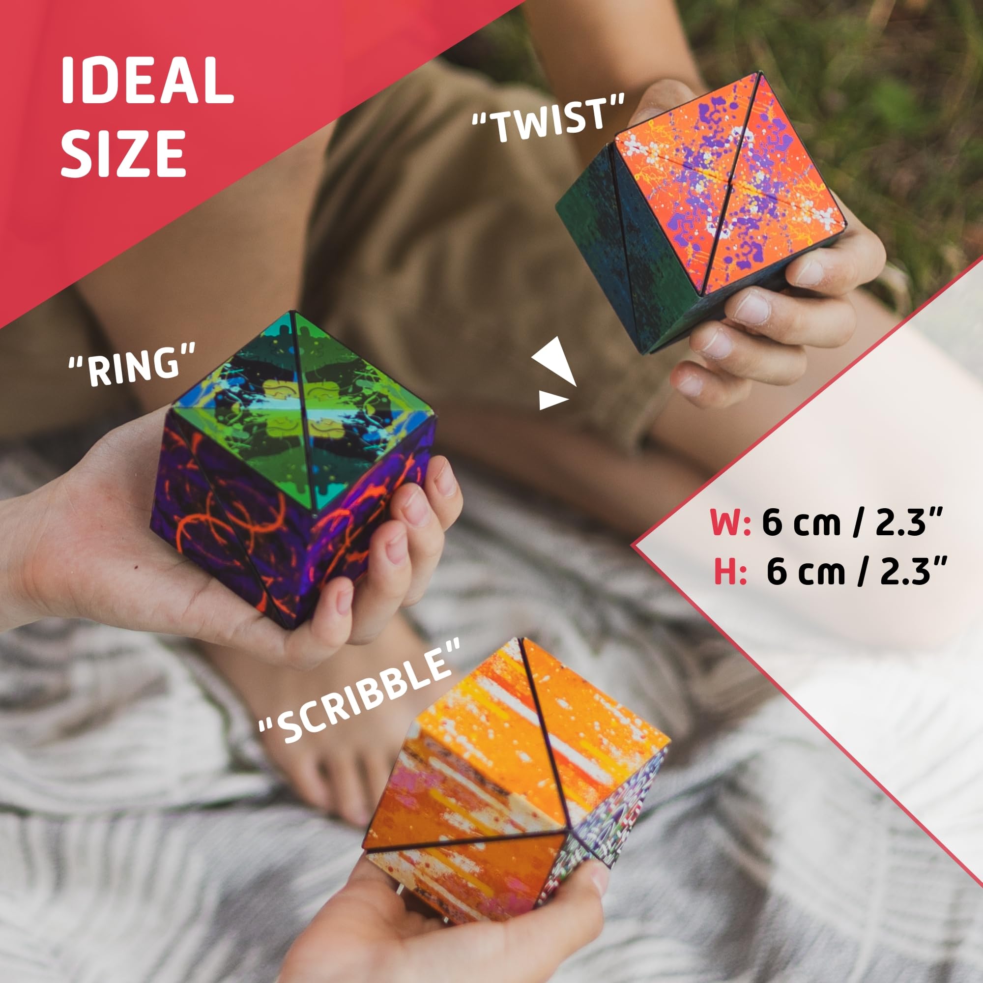 CUBENDI Geometric Origami Puzzle - Infinity Fidget Cube for Adults, Kids & Teens β Mesmerizing & Magnetic Shape Shifting Box w/48 Rare Earth Magnets - by Fun in Motion Toys (Scribble)