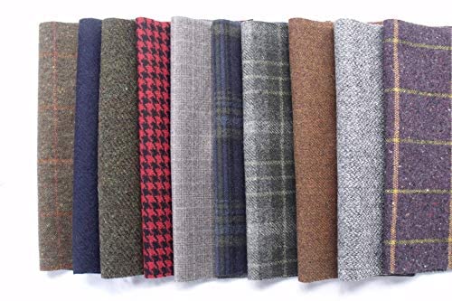 British Tweed 100% Wool Remnants Offcuts Squares Crafts 10 Pieces 9x9 inch, Made in Great Britainā¦