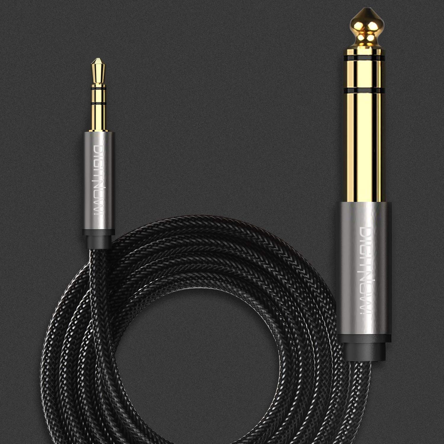 DIGITNOW 6.35mm 1/4" to 3.5mm 1/8" Male TRS Stereo Audio Cable with Alloy Housing and Nylon Braid for Smartphone, PC, Home Theater, Amplifier and Mixing Console, 6.6Ft