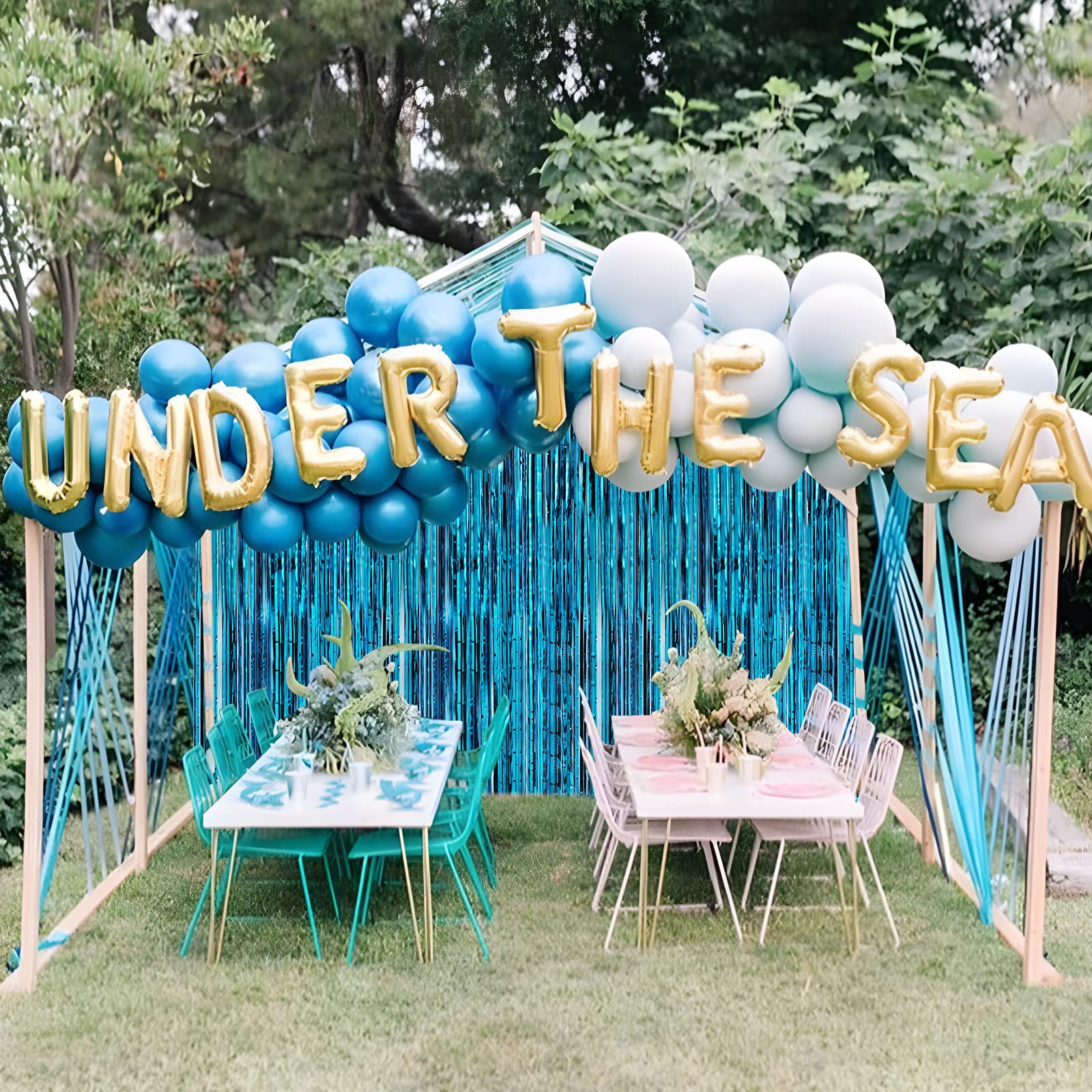 Crosize 3 Pack 3.3 x 9.9 ft Blue Foil Fringe Backdrop Curtain, Streamer Backdrop Curtains, Streamers Birthday Party Decorations, Tinsel Curtain for Parties, Galentines Decor