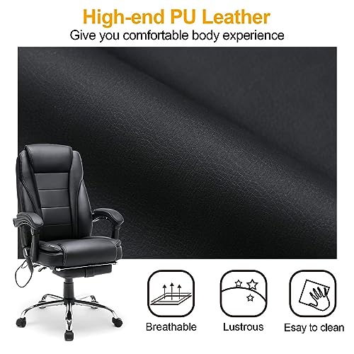 HOMREST Executive Office Chair, Massage Heated Desk Chair with Ergonomic High Back PU Leather Computer Chair with Footrest Lumbar Support for College Dorm (Black)