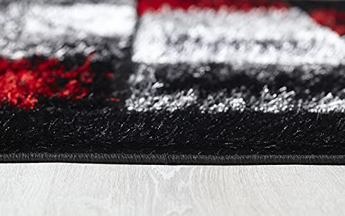 L'Baiet Rita Black Grey Red White Geometric Color Block Soft Shag Indoor 8' x 10' Area Rug