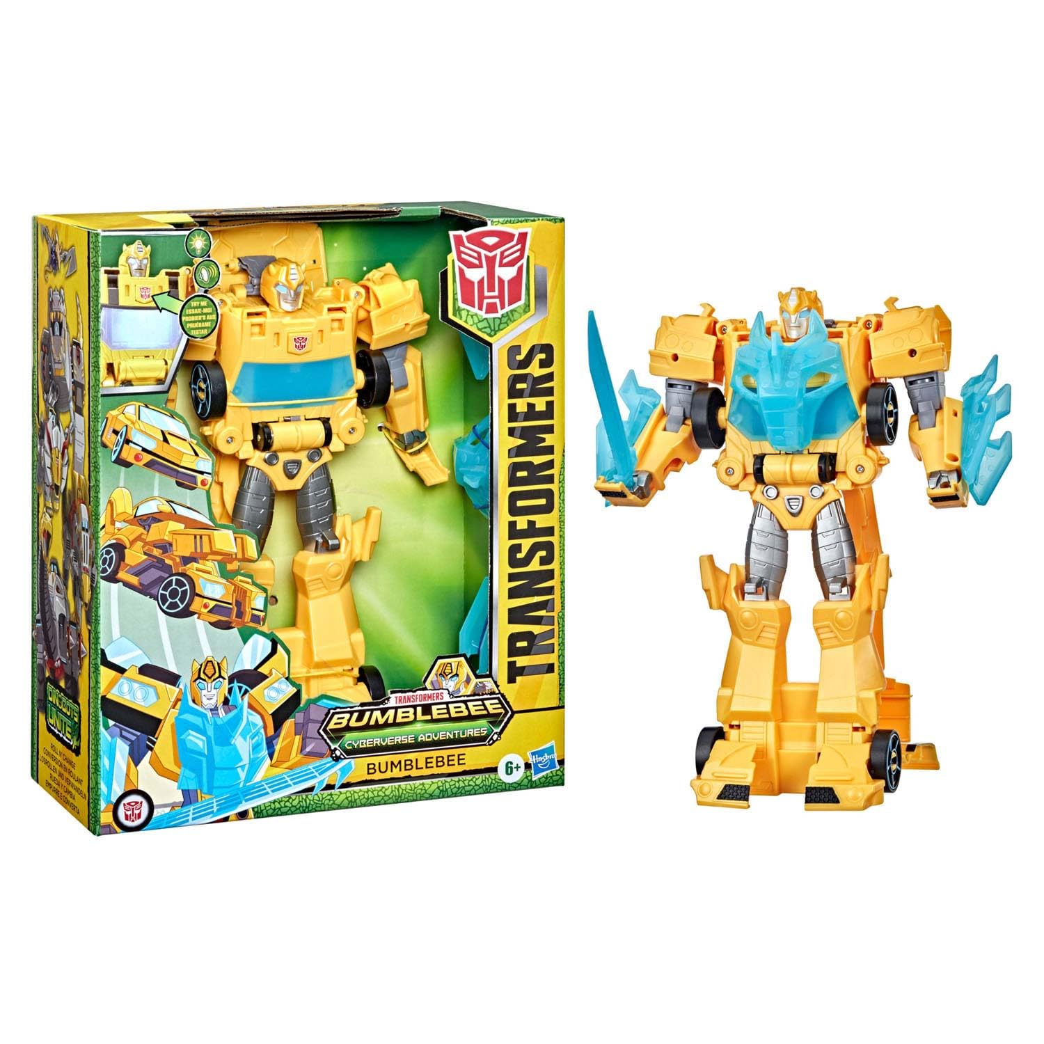 Transformers Toys Bumblebee Cyberverse Adventures Dinobots Unite Roll N’ Change Bumblebee Push-to-Convert Action Figure, 6 and Up, 10-inch, Yellow