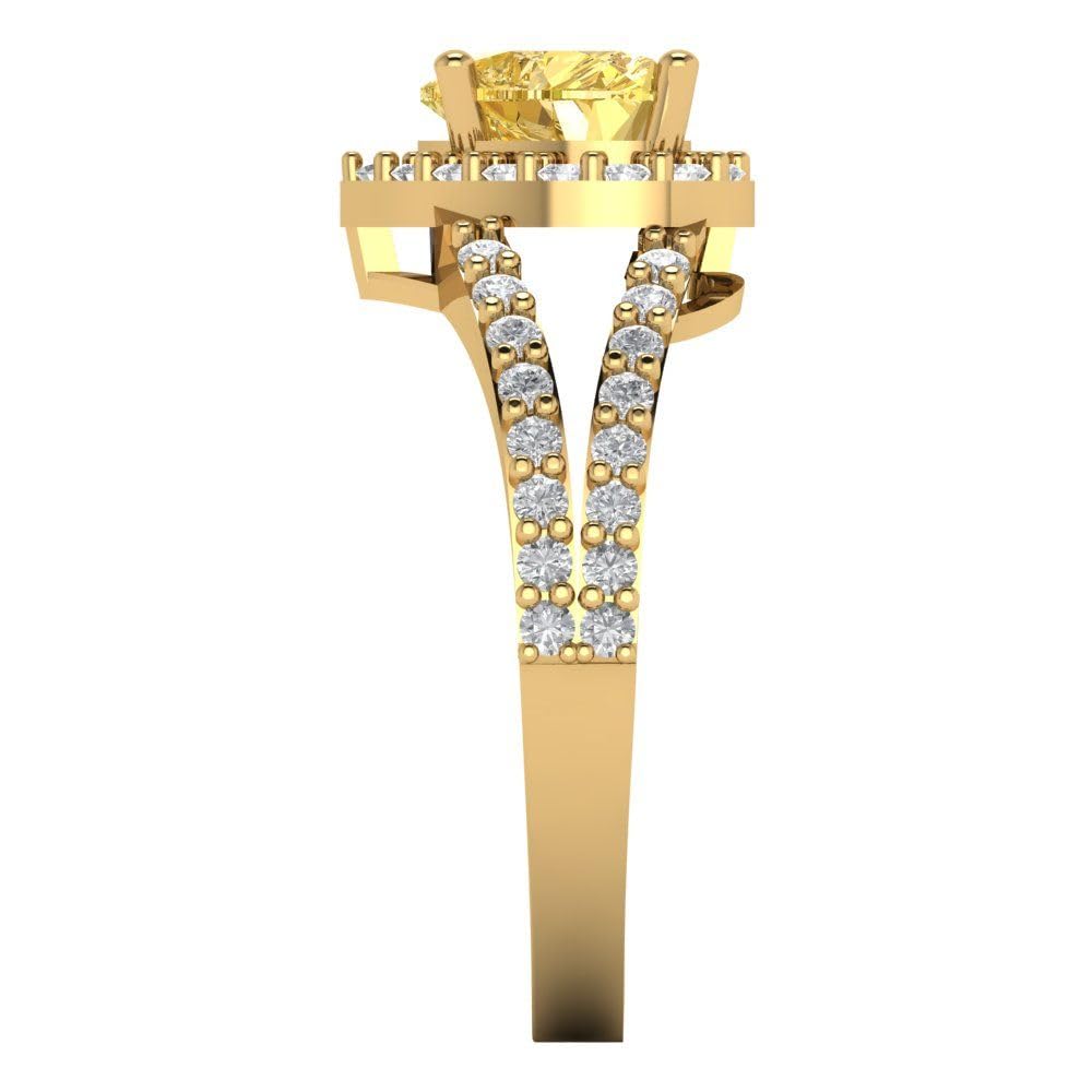 Clara Pucci 1.72ct Heart Cut Solitaire Halo split shank Natural Orange Citrine VVS1 Designer Modern Statement Ring Solid 14k Yellow Gold
