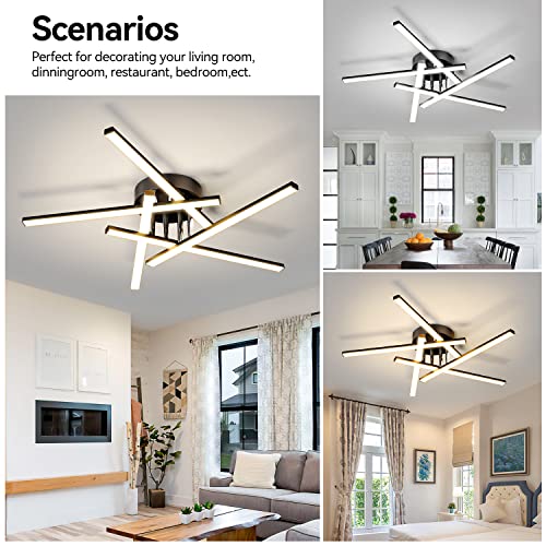 JFHTNFJ 42w Modern Sputnik Ceiling Light Fixture LED Dimmable with Remote Control Ceiling Lighting Black Flush Mount Chandelier Ceiling Lamp for Bedroom Study Kitchen Living Room