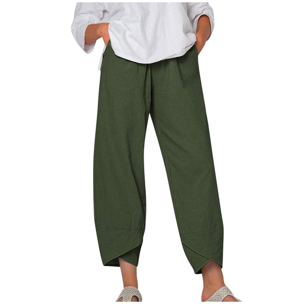 fannyouth Womens Linen Pants Casual Straight Fit Elastic Waisted Drawsting Trousers with Pockets an-kzs-0207-w1