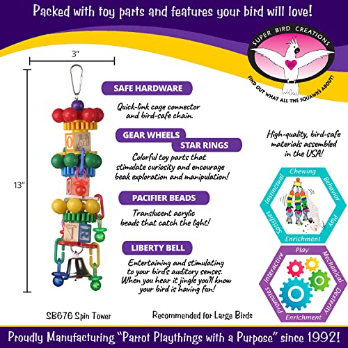 Super Bird Creations SB676 Spin Tower Bird Toy, Large Bird Size, 13" x 3" x 3"