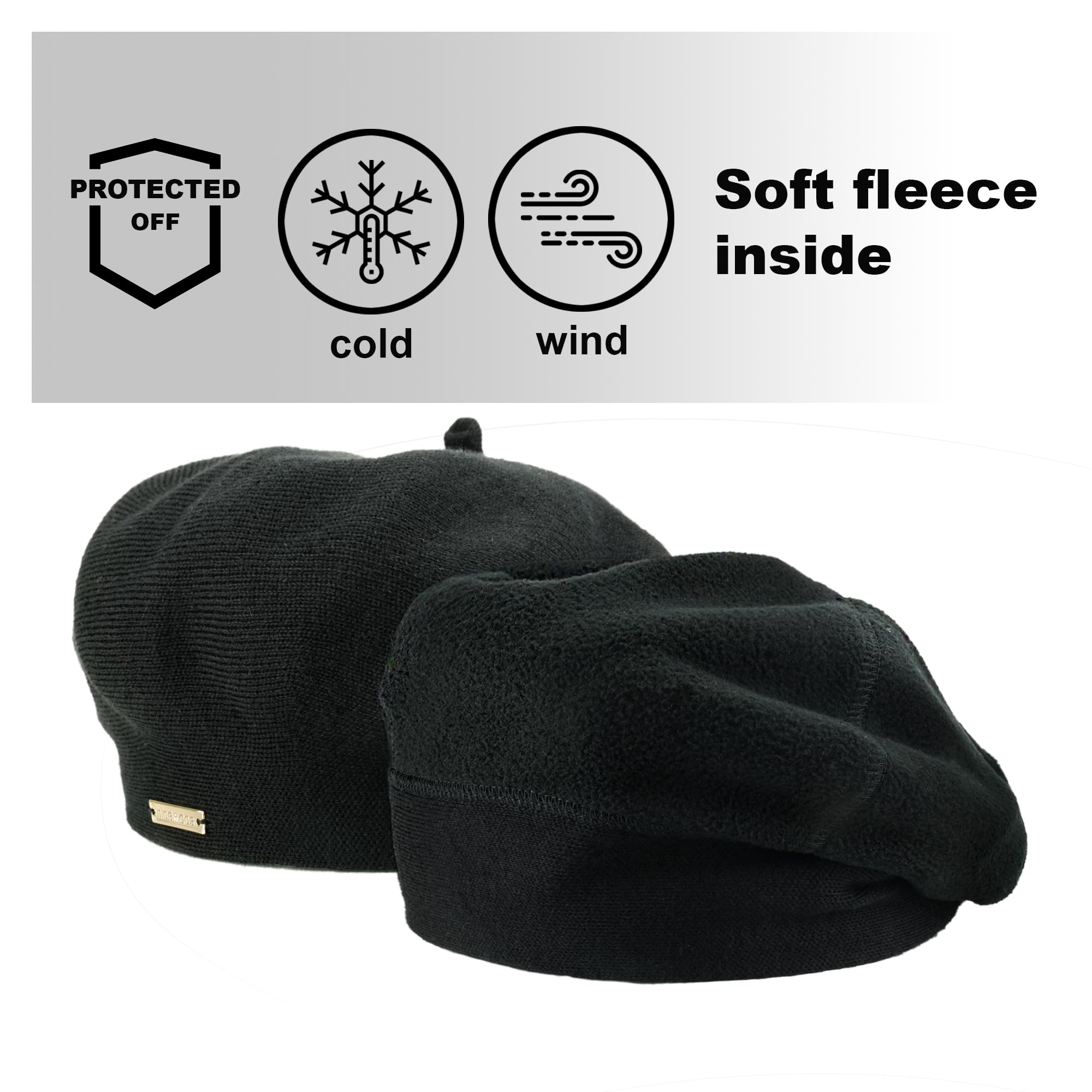 Braxton Black Beret - Warm Lined Wool Angora Knit Berets - French Paris Hat for Women