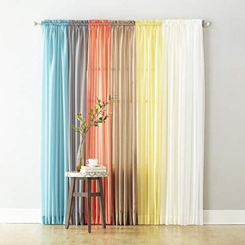 No. 918 Emily Sheer Voile Rod Pocket Curtain Panel, 59" x 84", White , 1 Panel