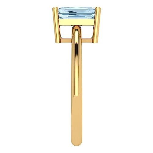 Clara Pucci 1.75ct Radiant Cut Solitaire Natural Aquamarine Engagement Wedding Bridal Promise Anniversary Ring 18K Yellow Gold Size 9.25