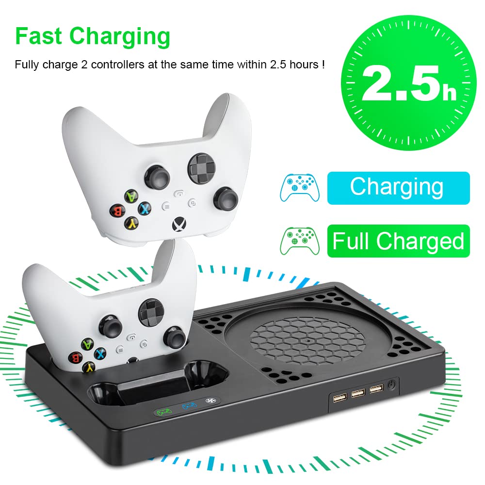 Cooling Fan for Xbox Series X Mviioe Xbox Series X Cooling Stand with 1400mAh Rechargeable Battery Pack and Dual Controller Charger Ports (Only Compatible with Xbox Series x)