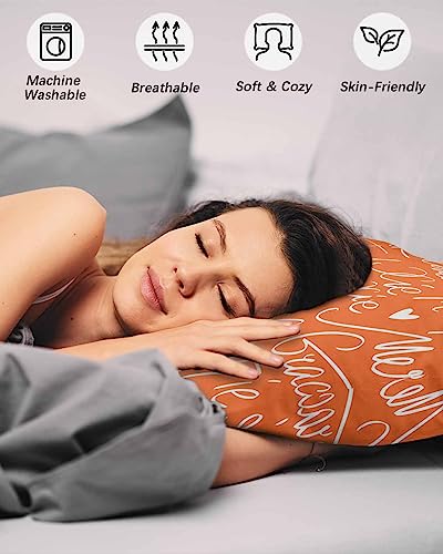 Edwiinsa Orange Pillow Covers Standard Size Set of 2 Bed Pillow, Farmhouse Modern White Thanks Words Plush Soft Comfort for Hair/Skin Cooling Pillowcases with Envelop Closure 20''x26''