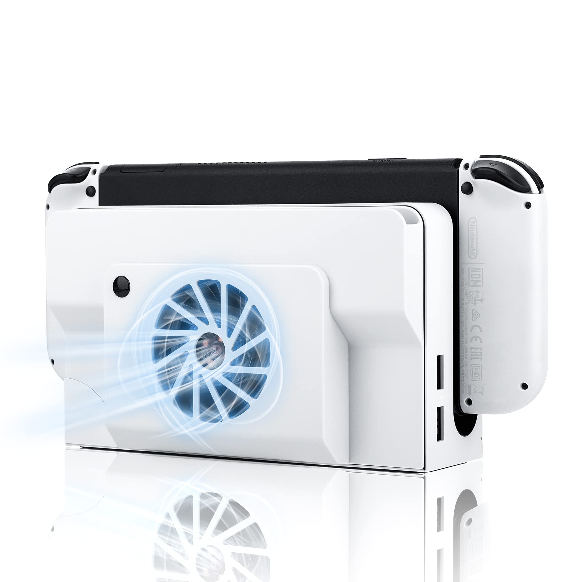 FANPL Cooling Fan for Nintendo Switch OLED, Cooling Fan Dock Replacement Compatible with Switch OLED Dock Station, Simple to Use, Heat Dissipation, Blue LED Light Cooler with Type-C Cable - White