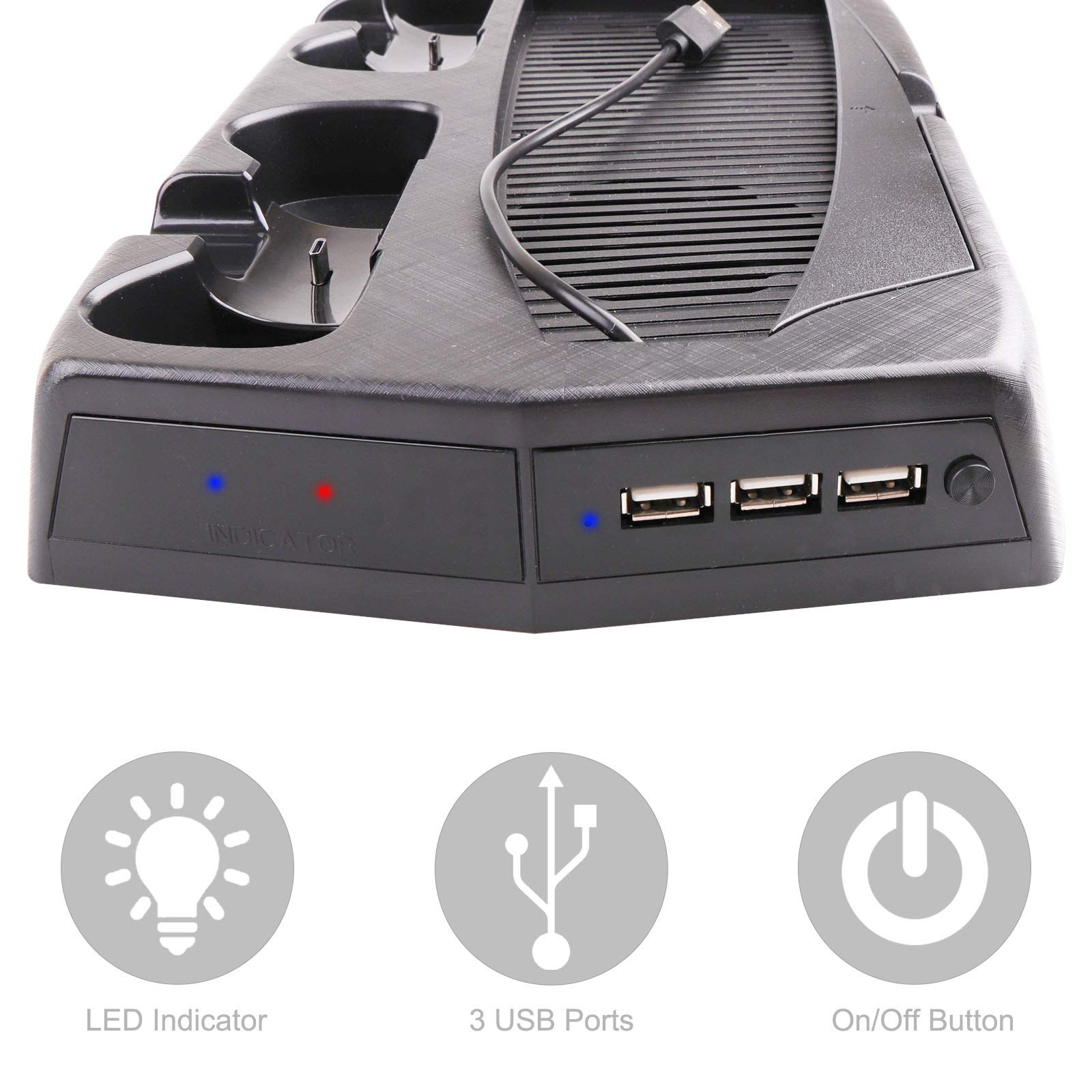 Cooling Fan Station Charging Dock Vertical Stand for PlayStation 5 PS5 with 3 USB Hubs, 2 DualSense Controller Charging Dock and 14 Games Slots
