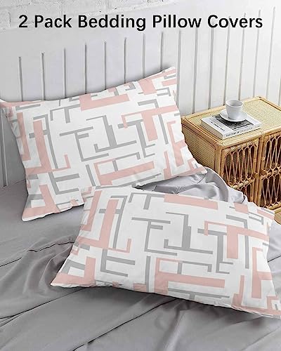 Edwiinsa Pink Grey Pillow Covers Standard Size Set of 2 Bed Pillow, Modern Geometric Abstract Art Aesthetics Plush Soft Comfort for Hair/Skin Cooling Pillowcases with Envelop Closure 20''x26''