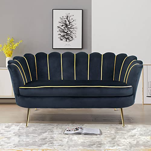 QHITTY Velvet Loveseat, 58'' Velvet Sofa Accent Couch Settee Upholstered Chair, 2 Seater Small Loveseat for Small Spaces, Living Room (Black)