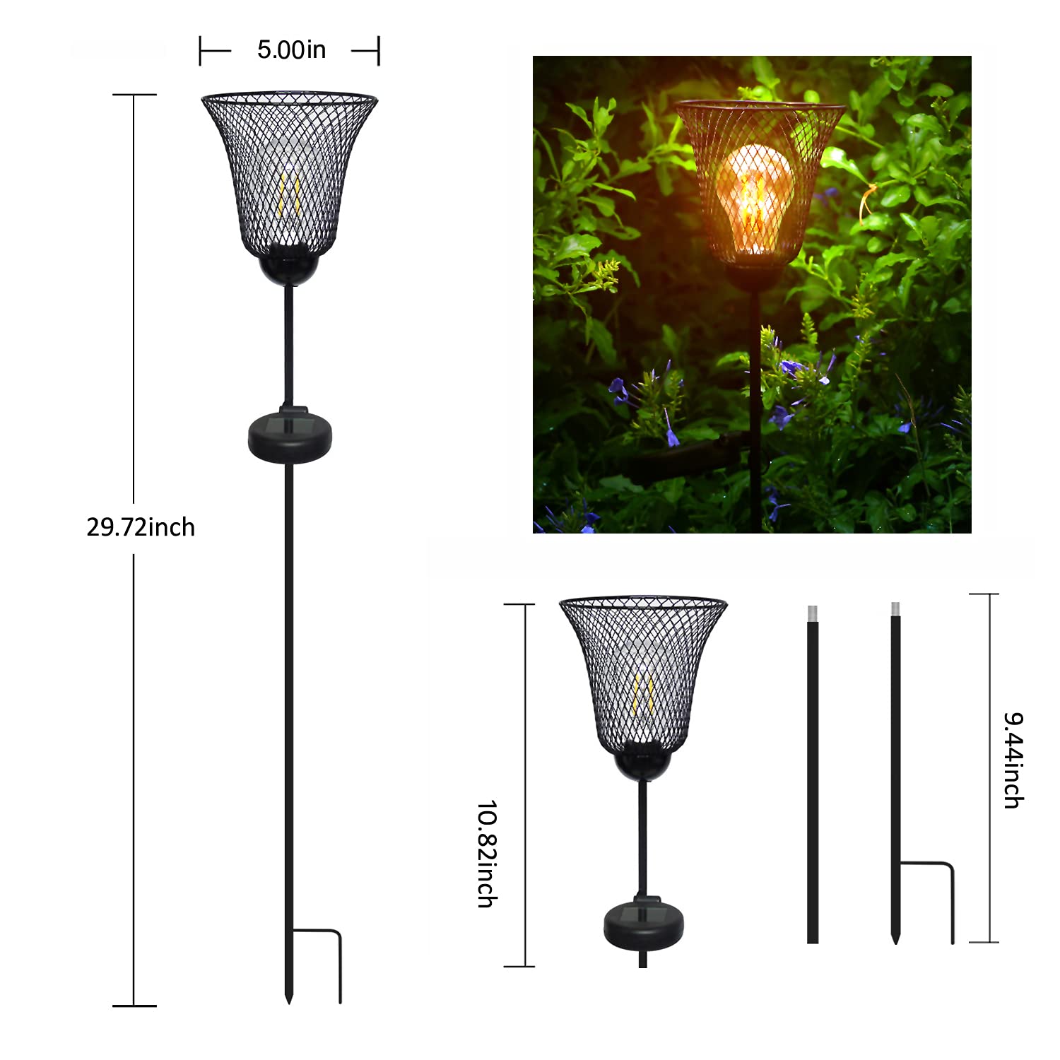 Solar Bulb Garden Light Stake - Metal Solar Bulb Stake with Warm White Edison Bulb Garden Art Lamp for Outdoor, Pathway, Yard, Lawn,Housewarming Gift