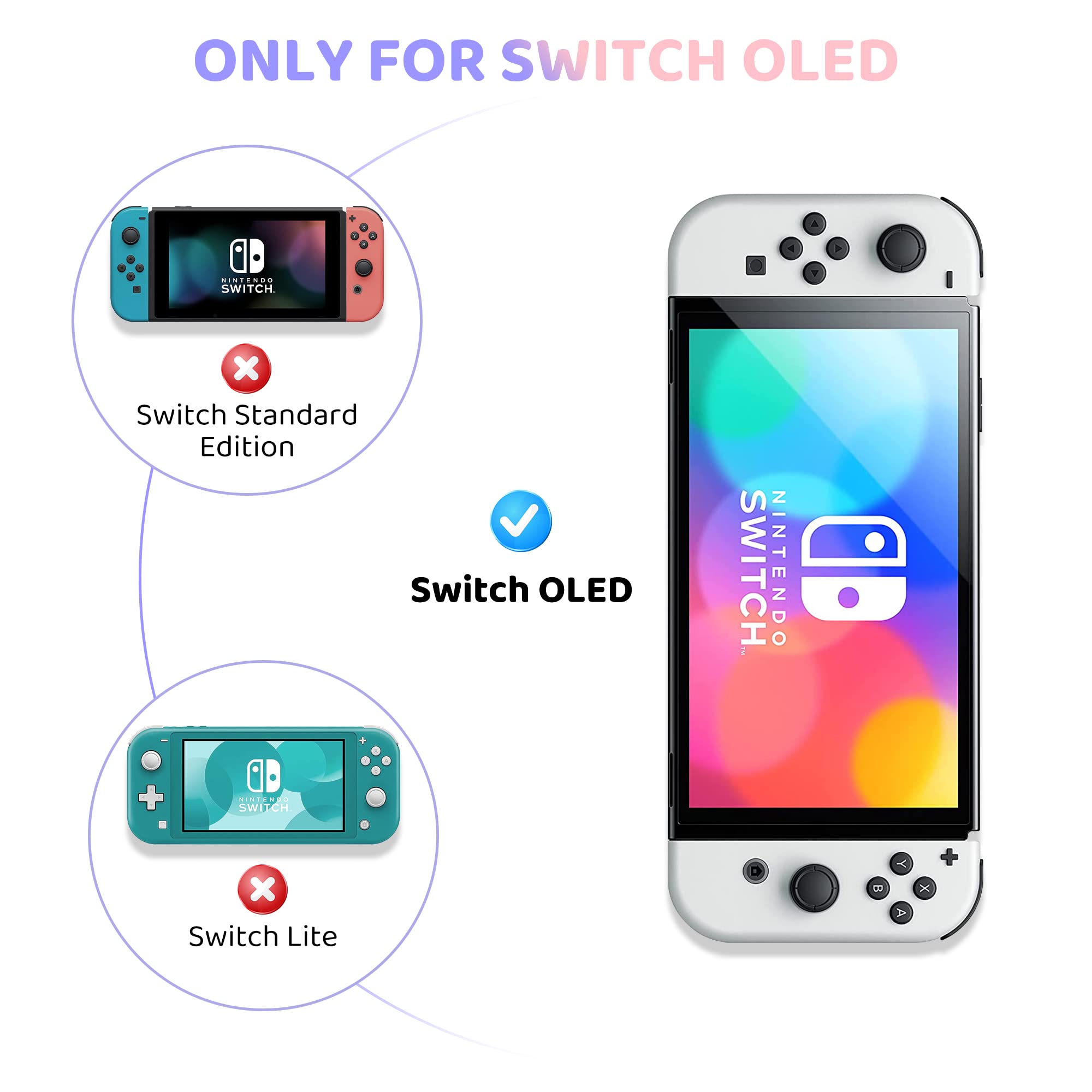 FANPL Glitter Case for Nintendo Switch OLED, Dockable Protective Case Cover for Switch OLED and Joy Con Controller with 2 Cat Paw Thumb Grips (Gradient Pink and Purple)