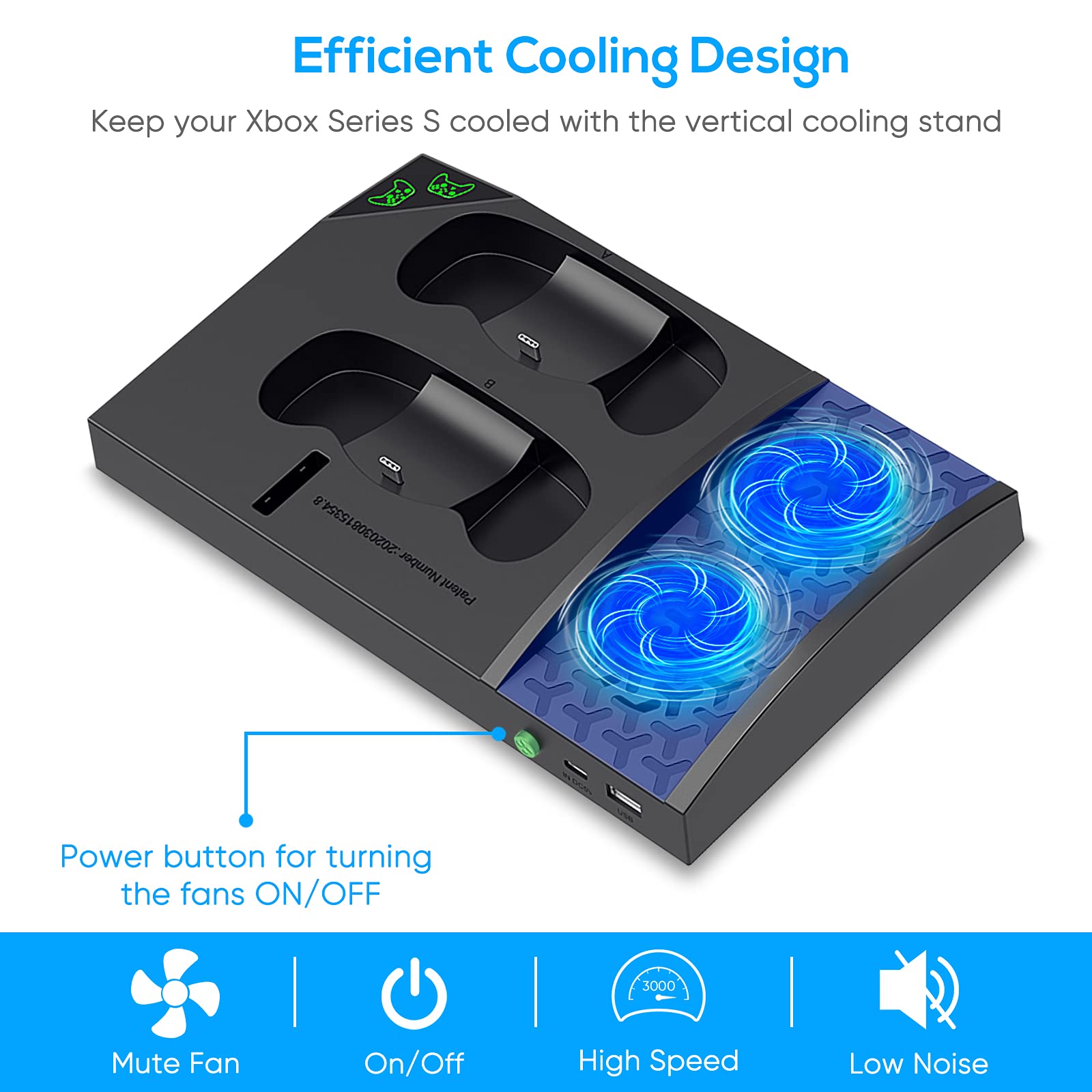 Cooling Fan Stand for Xbox Series S with 1400mAh Rechargeable Battery Pack, YUANHOT Vertical Charging Station Dock Accessories with Controller Charger Ports, Headset Holder & Cooler System - Black