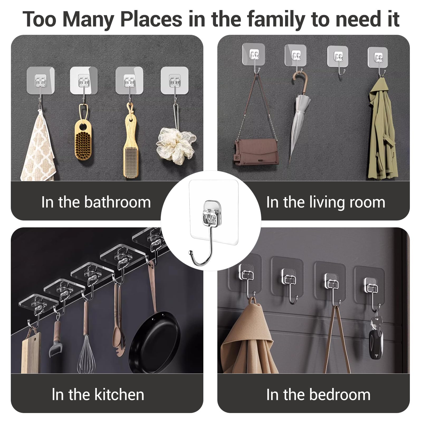 Large Hooks for Hanging Heavy-Duty 30Ib(Max) 8Packs, Wall Hangers Without Nails Self-Adhesive Traceless Clear and Removable, Waterproof and Rustproof Multiple Uses for Bathroom Kitchen Home