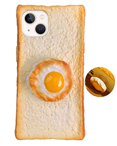 JIATAY Case for iPhone 14 Plus Case Silicone Cute, Camera Lens Protector Design Kawaii Cartoon 3D Vintage Thick Case Protective Cover with Stand (Fried Egg, iPhone 14 Plus)