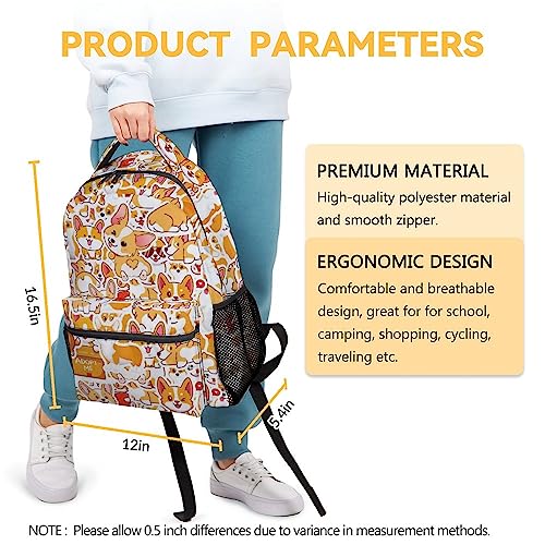 Mercuryelf Corgi Backpack for Girls Boys, 16 Inch Yellow Backpacks for School, Cute Lightweight Bookbag for Kids
