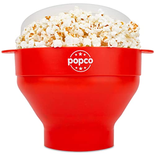 The Original Popco Silicone Microwave Popcorn Popper with Handles - Microwave Popcorn Bowl - Popcorn Maker - Collapsible Popcorn Bowl - BPA Free and Dishwasher Safe - 15 Colors Available (Red)