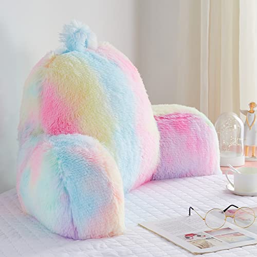 Jillche Bed Fluffy Fur Reading Pillow for Adults & Kids Unisize, Stylish College Essentials for Girls, Fuzzy Back Pillow for Sitting in Bed, Adorable Gift for Teens, Bed Rest Sit Up Arm Support Pillow