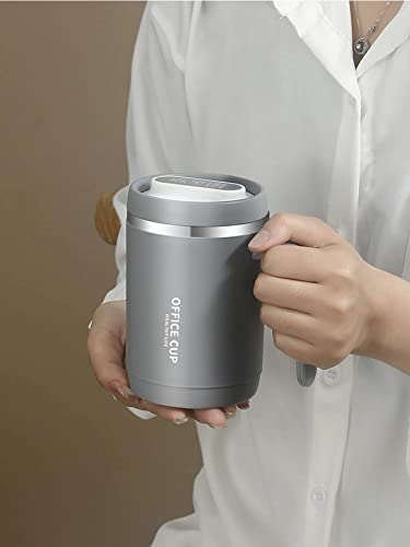 Insulated Coffee Mug with Handle,Stainless Steel Coffee Cup,Double Wall Vacuum Tumbler Cup with Sliding Lid for Hot & Cold Drinks (Gray)