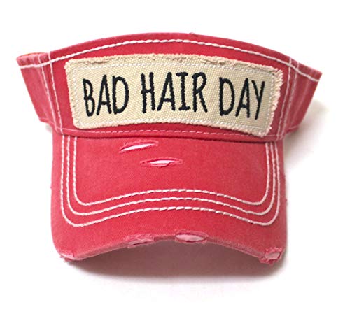 CAPS 'N VINTAGE Womens Baseball Cap Bad Hair Day High Ponytail Bun Half Visor Adjustable Athletic Hat, Rose
