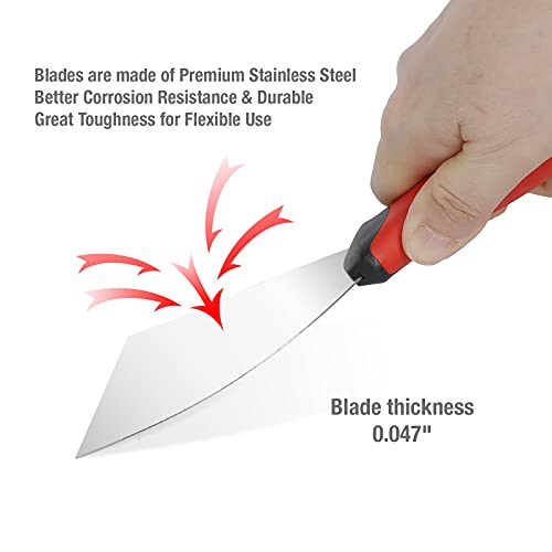 Goldblatt 4-piece Stainless Steel Joint Knife Set, 3-piece 4'', 5'', 6'' Putty Knives and 9-in-1 Multi-Tool Painter Scraper, Soft Handle with Hammer End, for Drywall